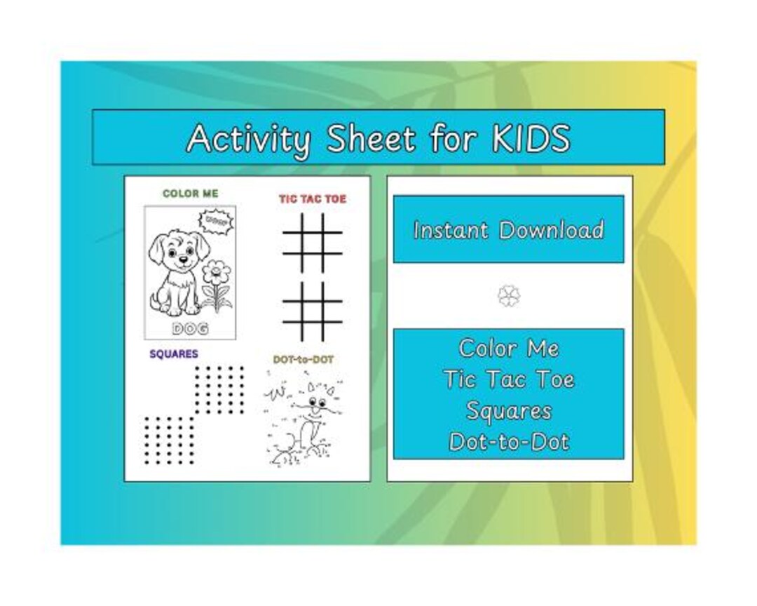 Kids Printable Activity Sheet, Instant Download Coloring Squares Tic ...