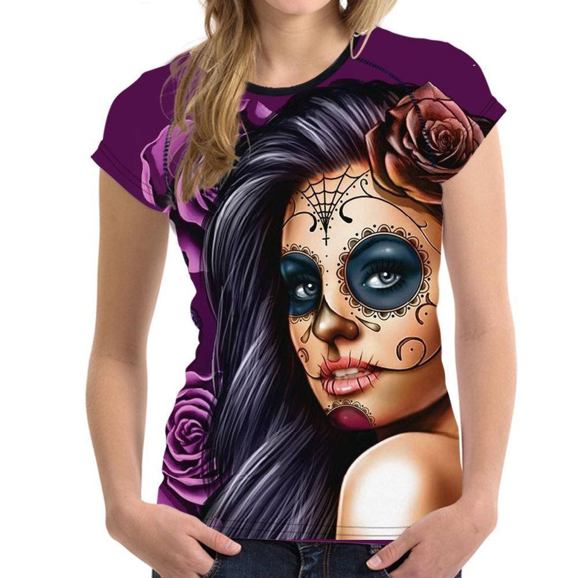 Vintage Sugar Skull Girl T Shirt Day Of The Dead Pin Up Girl 2 Etsy