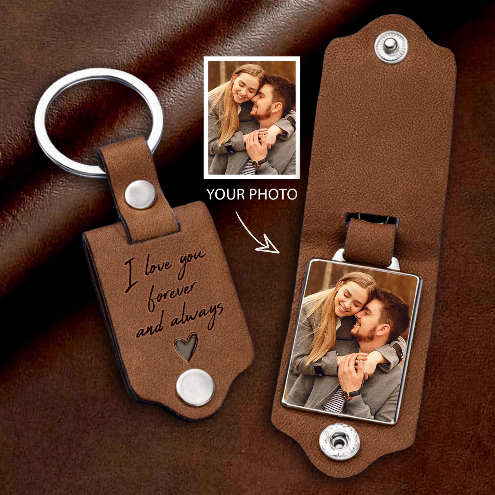Personalized Leather Photo Keychains Gifts for Him, Gift for Boyfriend ...