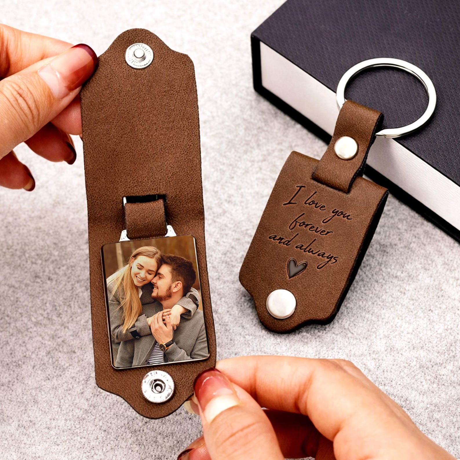Personalized Leather Photo Keychains Gifts for Him, Gift for Boyfriend ...