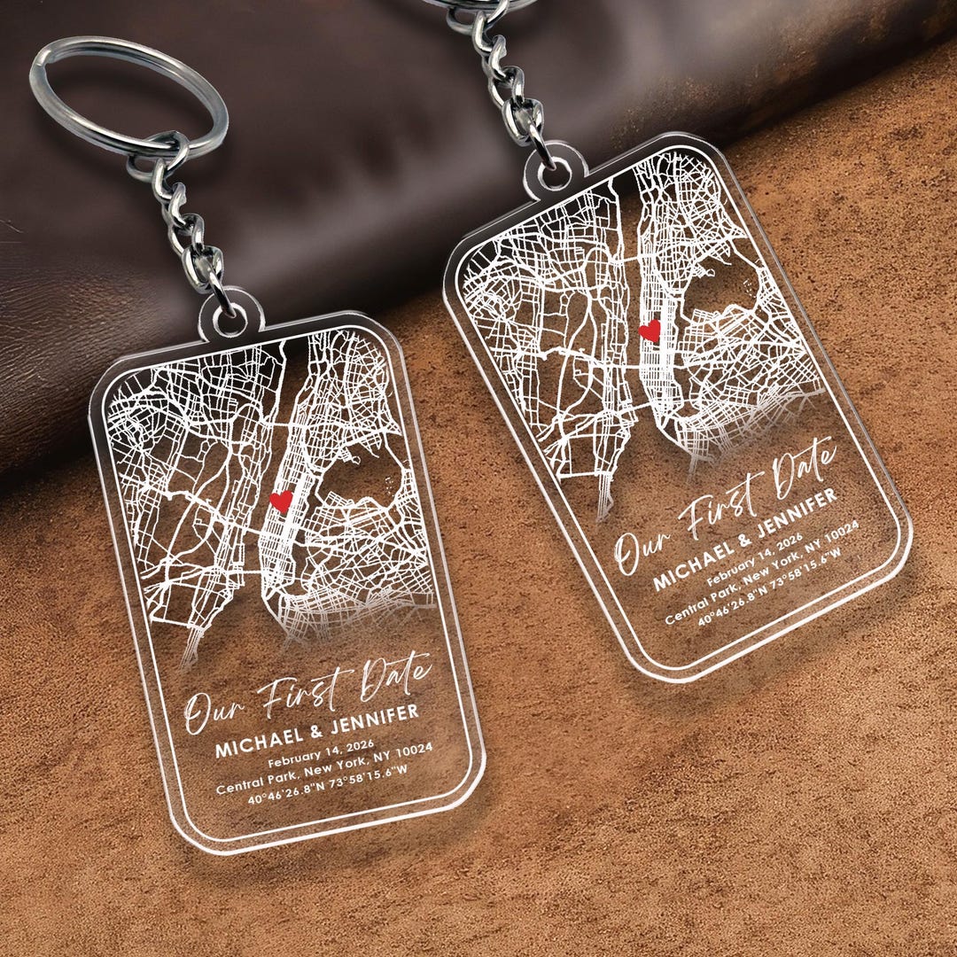 Personalized Our First Date Map Keychain, Custom Coordinate Anniversary ...