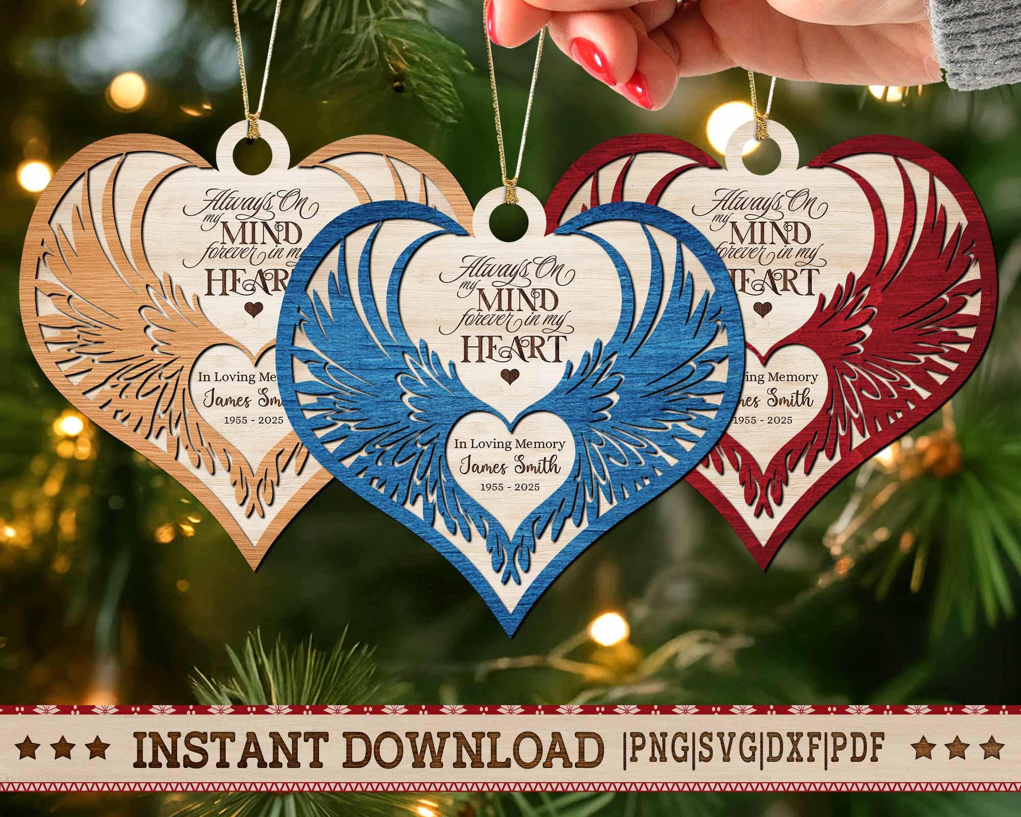 Memorial Ornament Laser Cut File SVG, Heart With Wings (digital ...