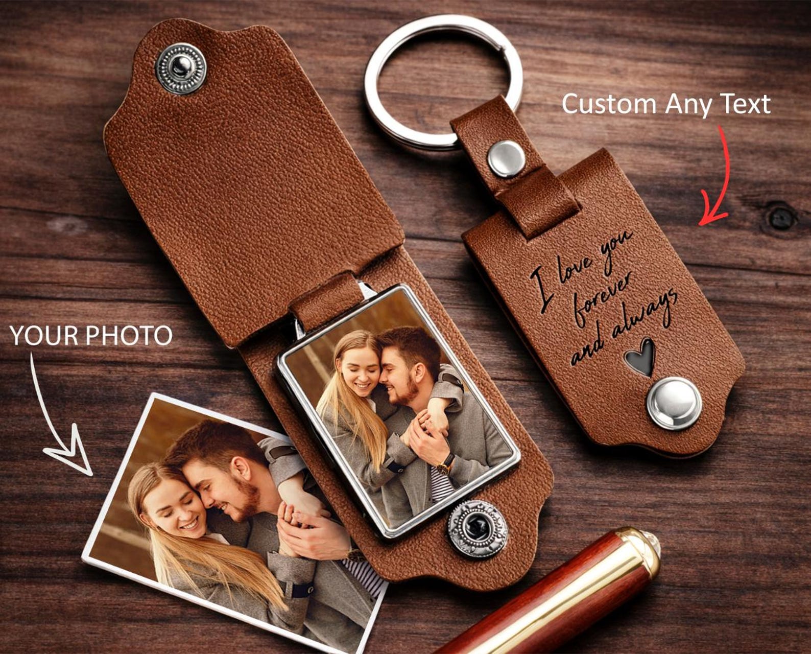 Personalized Leather Photo Keychains Gifts for Him, Gift for Boyfriend ...