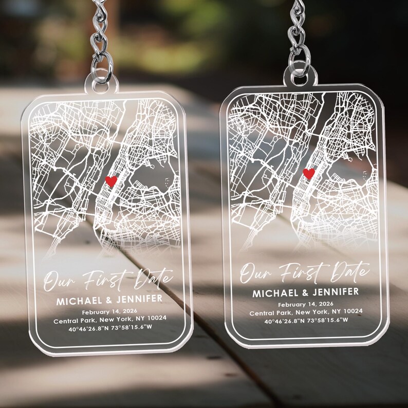 Personalized Our First Date Map Keychain, Custom Coordinate Anniversary ...