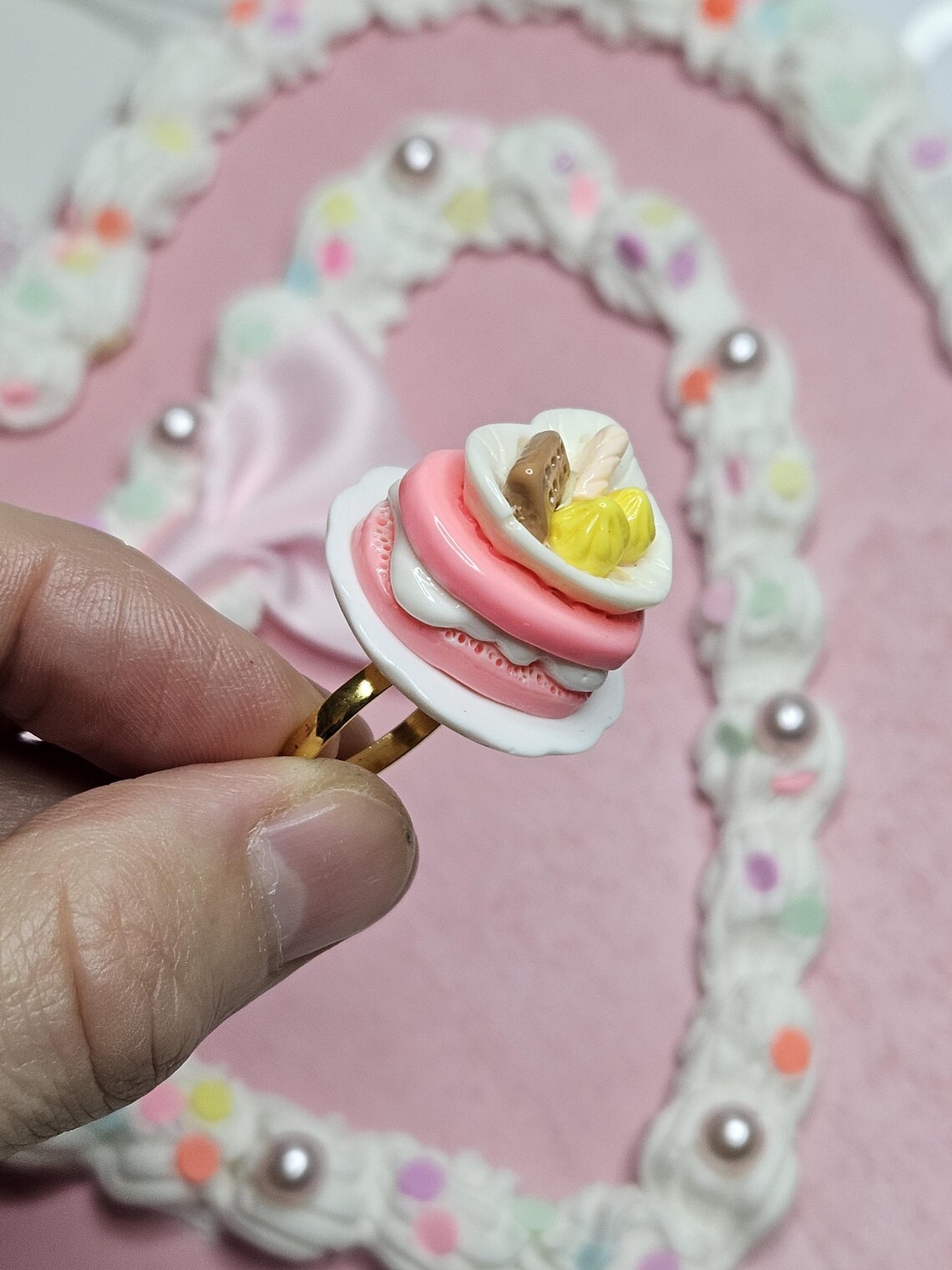 Pink Heart Cake Ring Kawaii Mini Cakes Miniature Food Rings Stocking ...