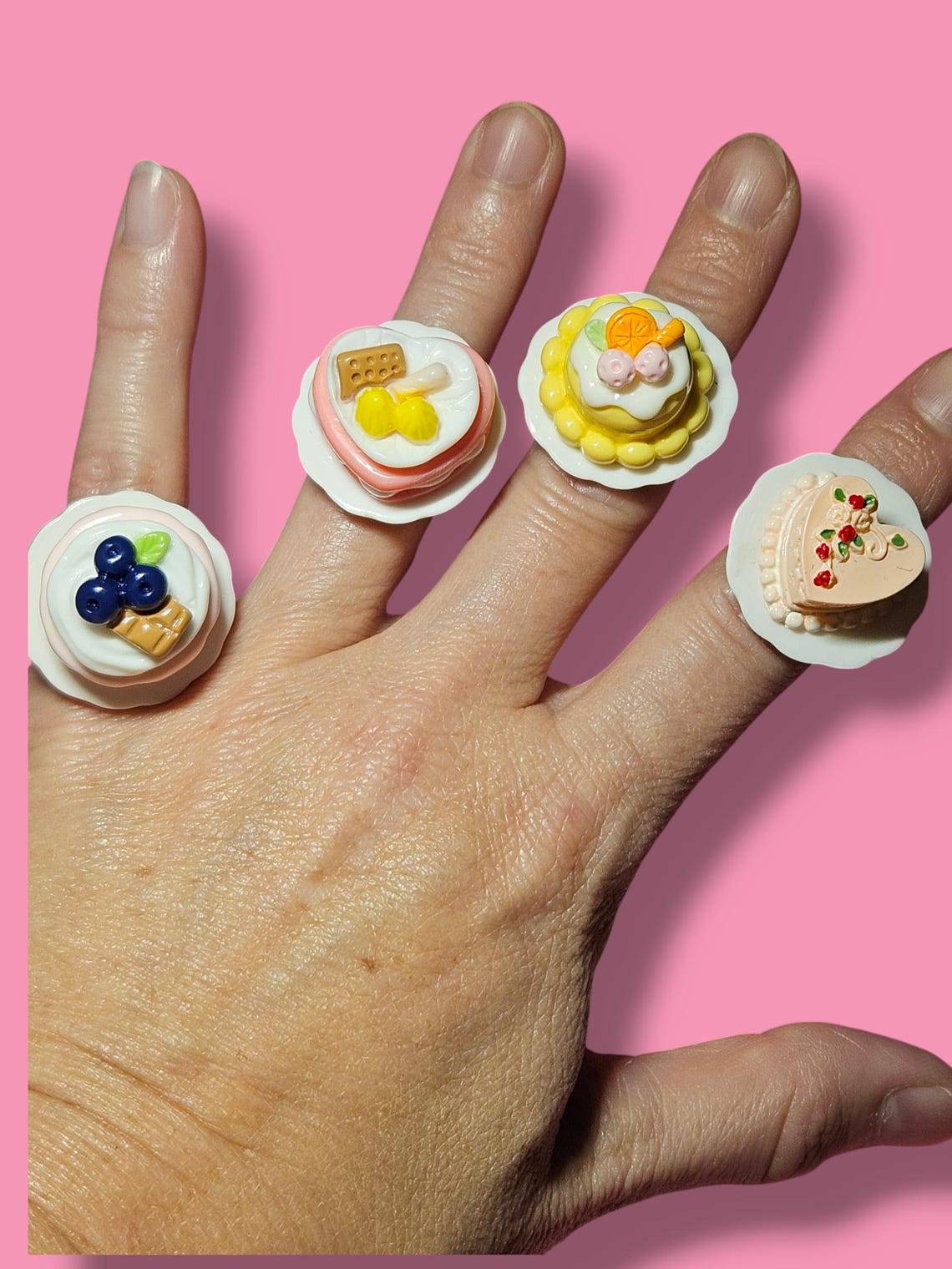 Pink Heart Cake Ring Kawaii Mini Cakes Miniature Food Rings Stocking ...