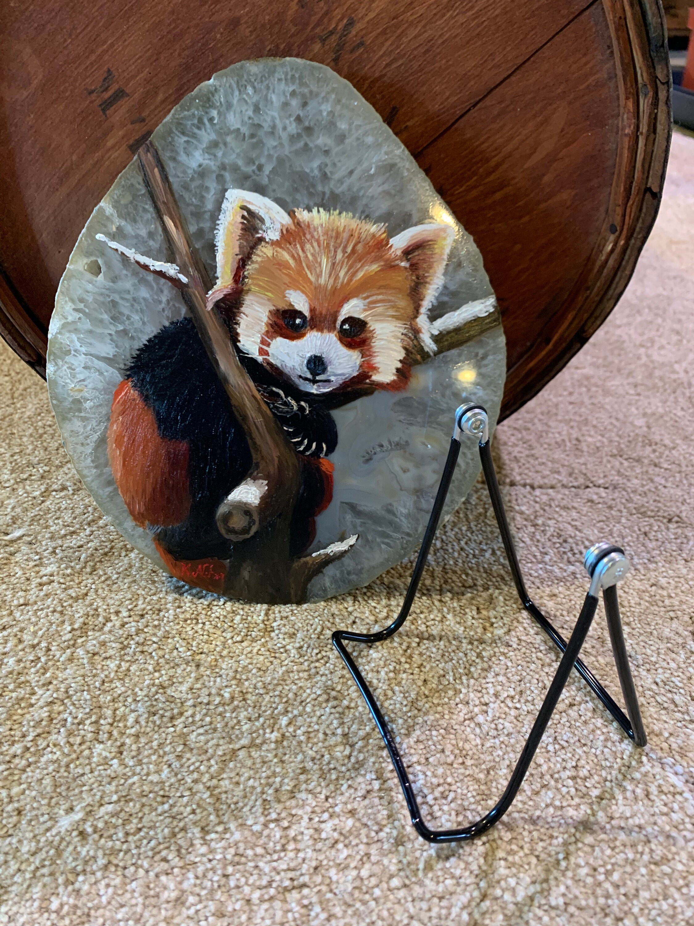 Red Panda. Oil on Agate Slab. Oil Painting, Tabletop Decor, Agate ...