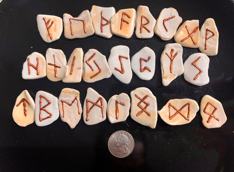 Copper Elder Futhark Rune Set on Large Shell Pieces. Sensory, Pagan ...
