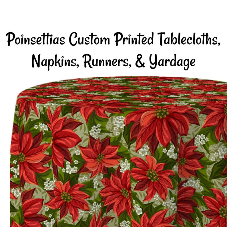 Poinsettias Custom Printed Christmas Tablecloths, Holiday Tablecloths ...