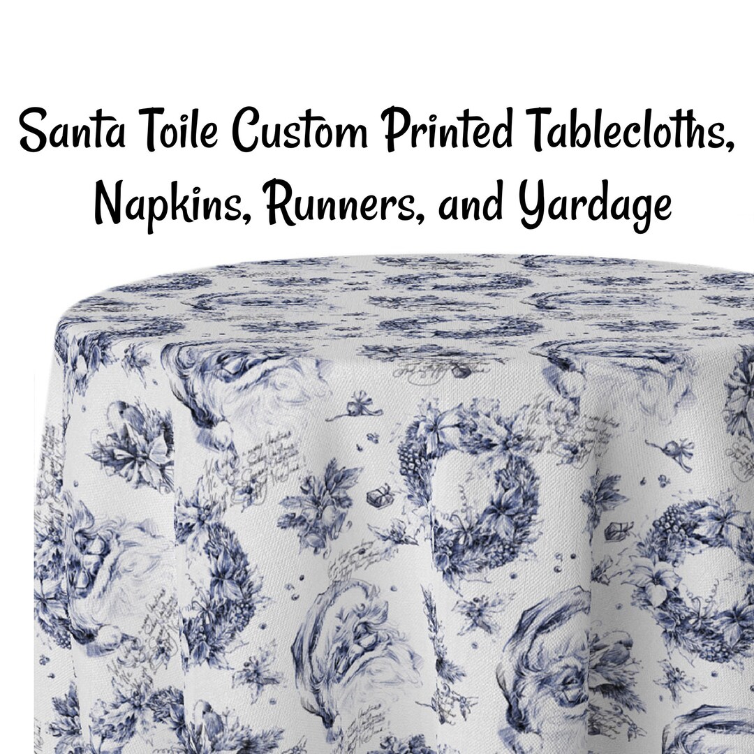 Santa Toile Custom Printed Christmas Tablecloths, Holiday Tablecloths ...