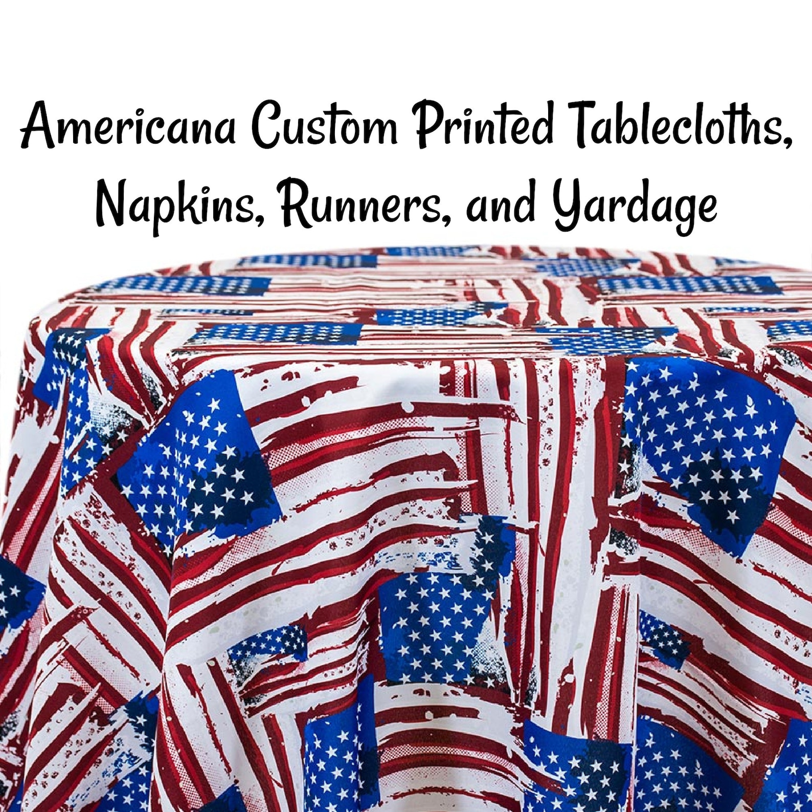 Americana Custom Printed American Flag Tablecloths, Napkins, Table ...