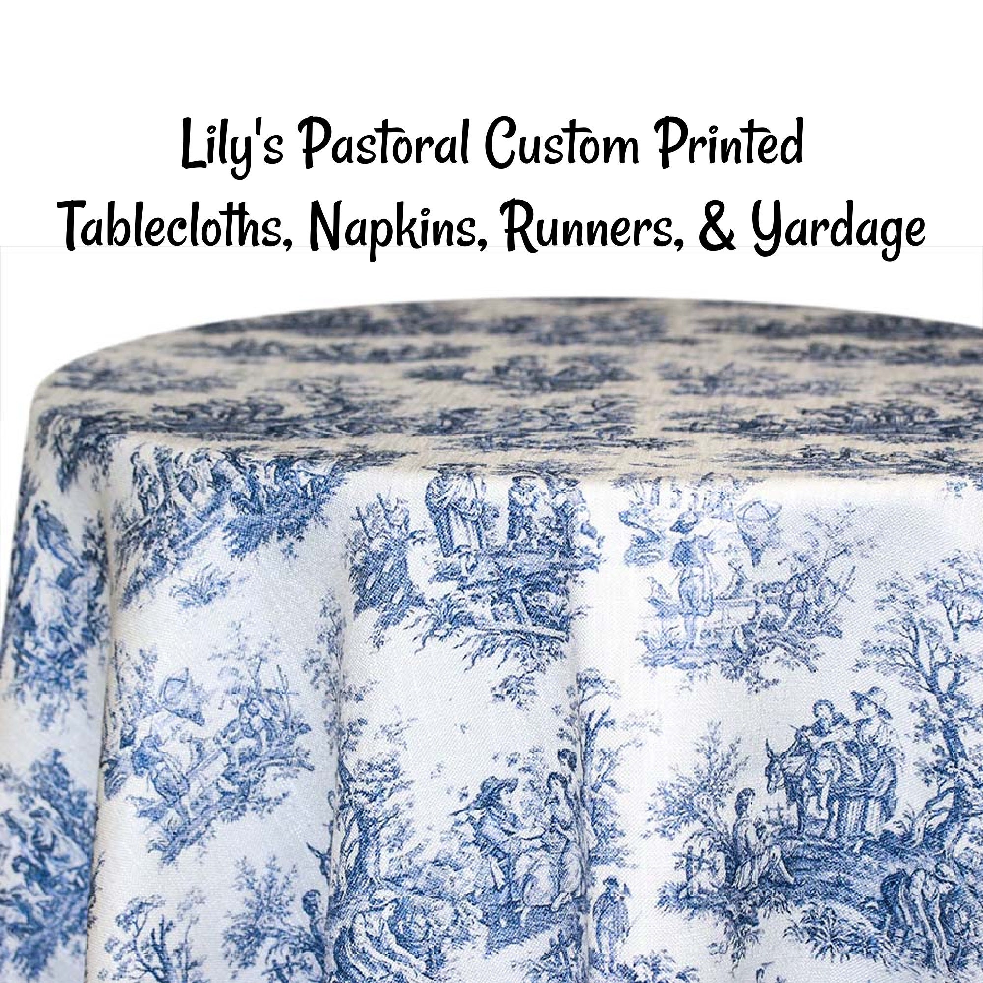 Lilly's Pastoral Toile Custom Printed Toile Tablecloths, Napkins, Table ...