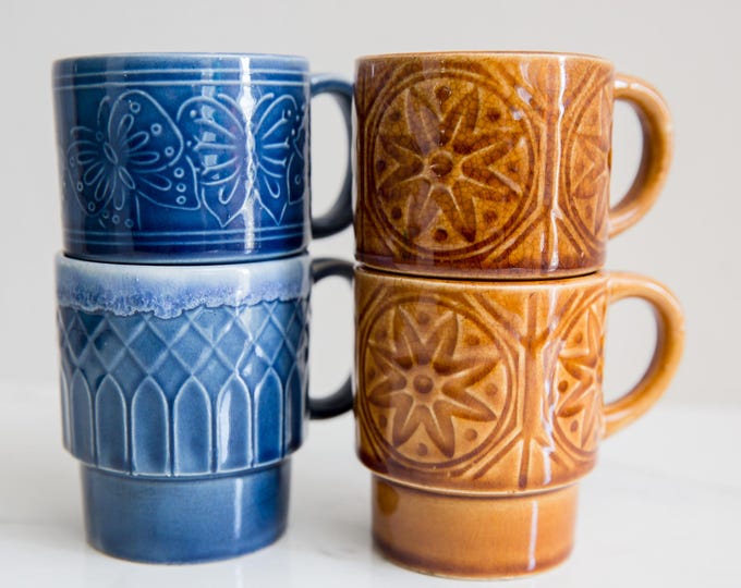 1960's Japanese Stacking Mugs- Hand Glazed - Etsy