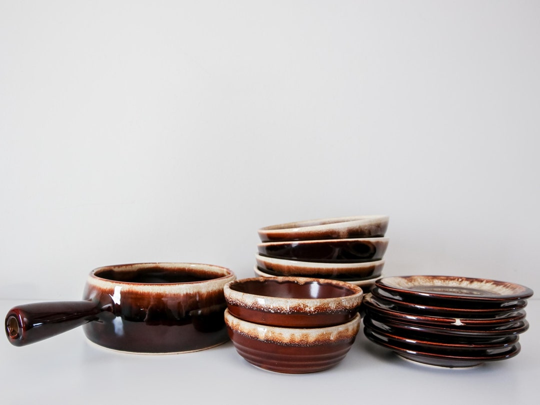 Vintage Brown Drip Glaze Pottery Set | Handmade Ceramic Plates & Dishes ...