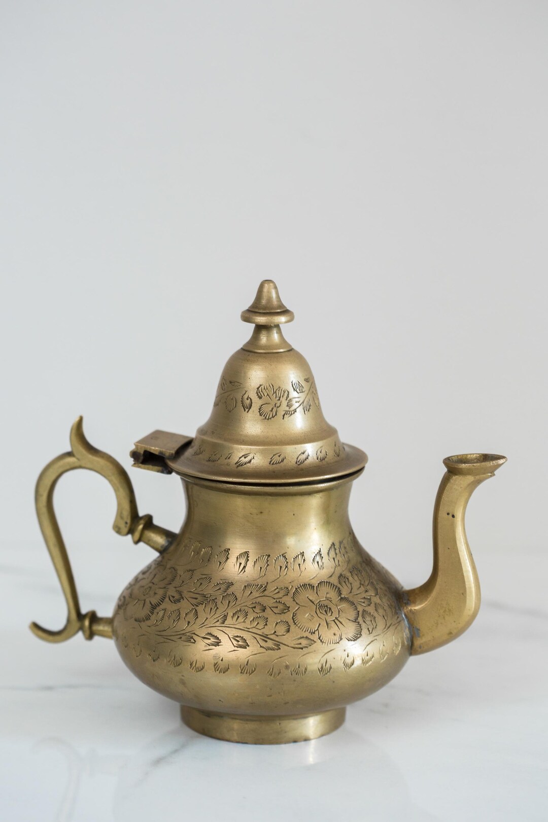 Etched Brass Indian Pitcher- Flower & Leaf Pattern - Etsy