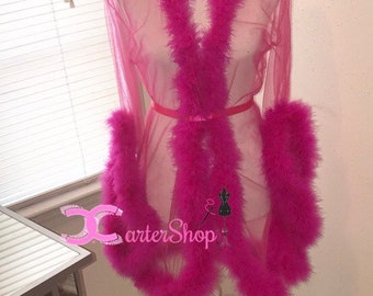 Feather Fur Pink Lingerie Robe | Etsy