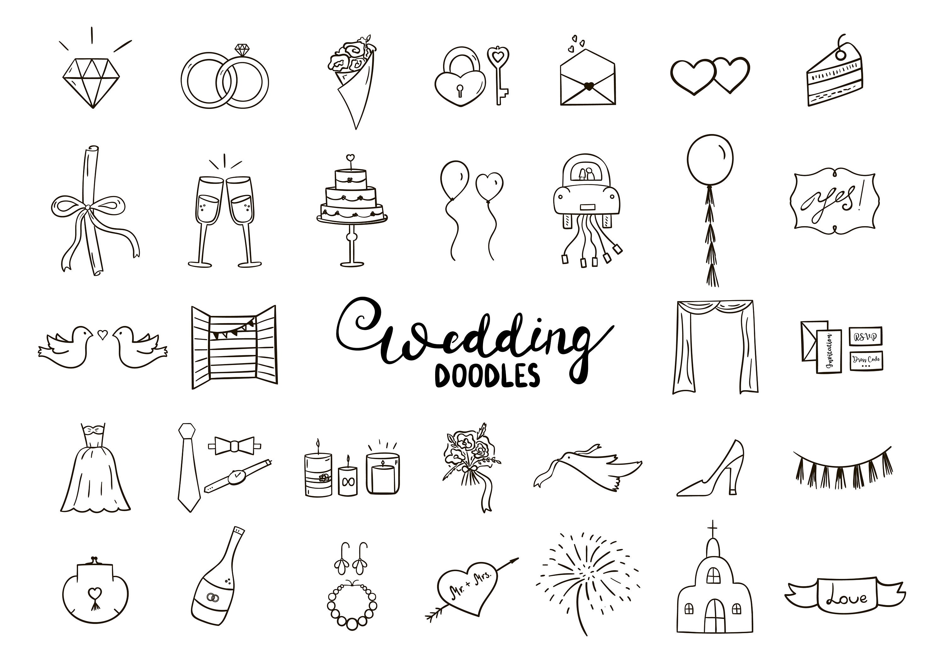 Hochzeit Symbole Vektor. Hochzeit Symbole Doodles. Hochzeit | Etsy