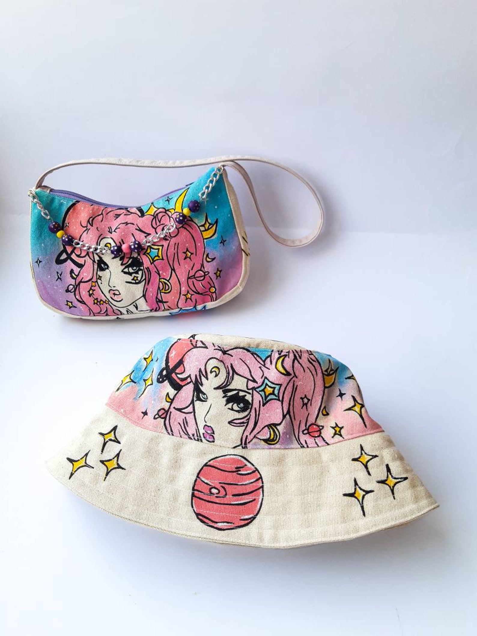 Space Girl Bucket Hat White Bucket Hat Handmade Handpainted - Etsy