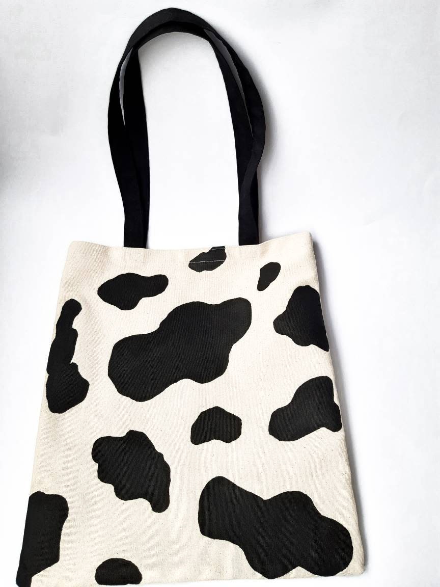 Cow Print Tote Bag Handpainted Eco Friendly Bag White Tote Bag - Etsy