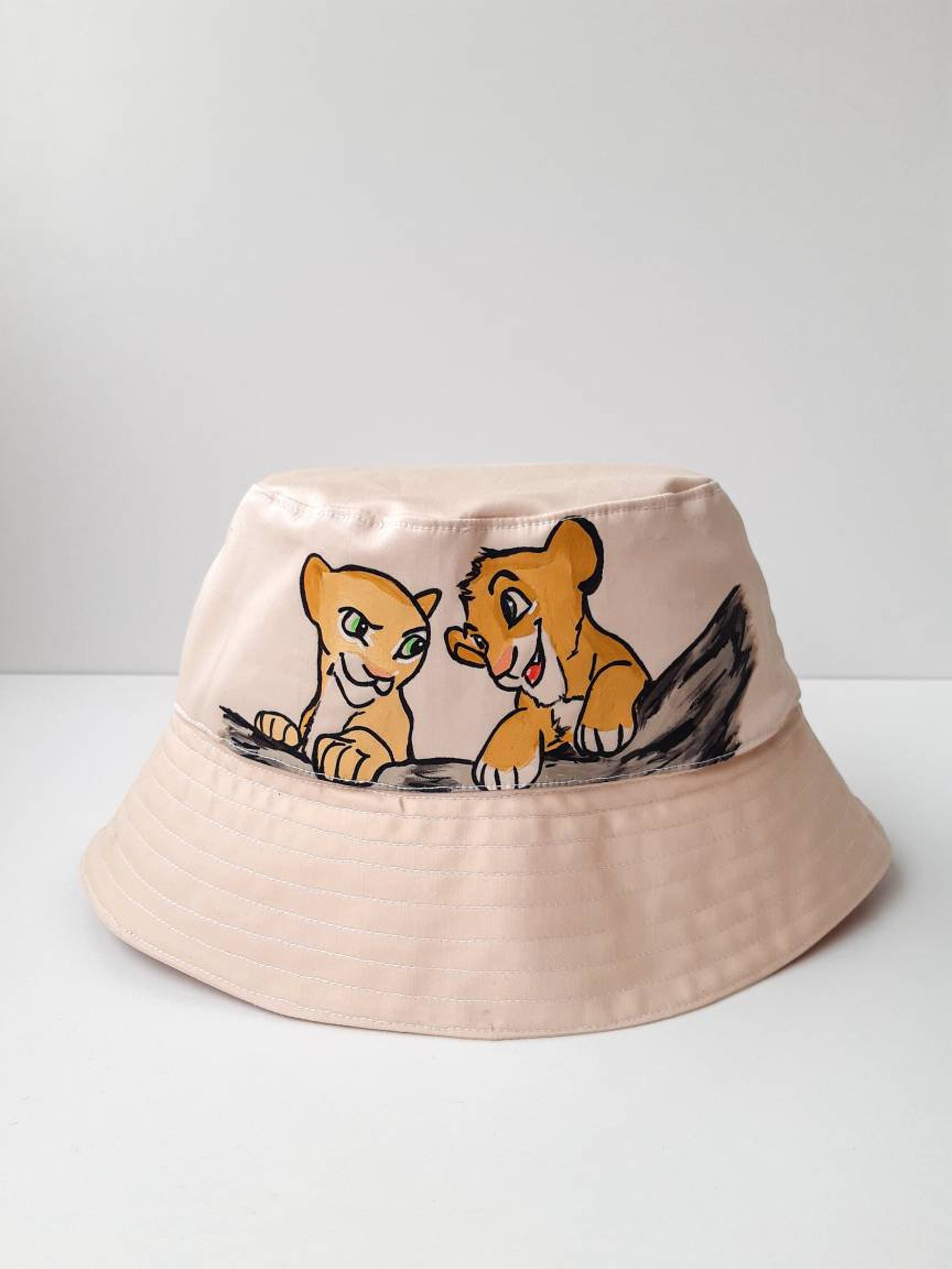 Simba and Nala Bucket Hat, Beige Bucket Hat, Handmade, Handpainted - Etsy