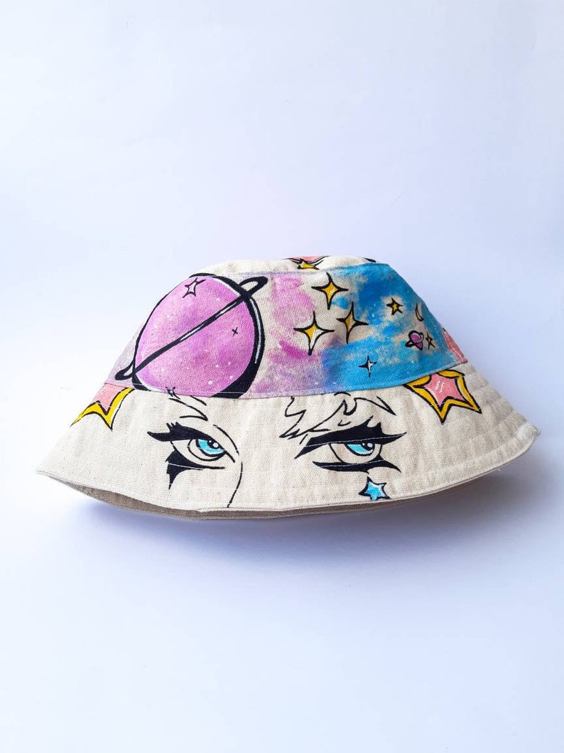 Space Girl Bucket Hat White Bucket Hat Handmade Handpainted - Etsy