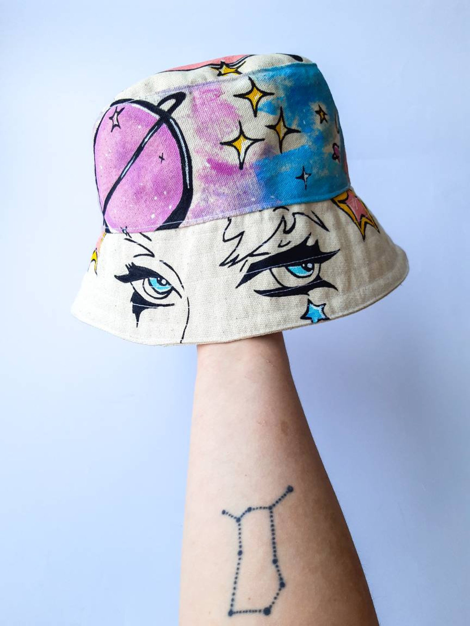 Space Girl Bucket Hat White Bucket Hat Handmade Handpainted - Etsy