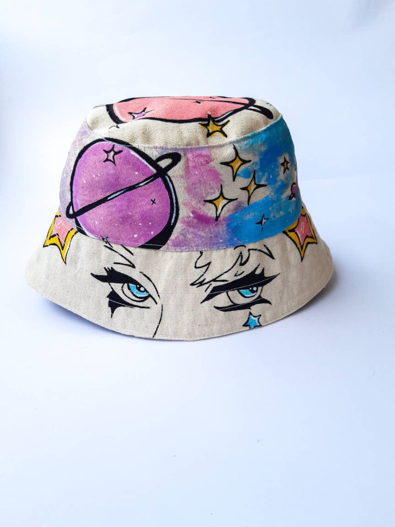 Space Girl Bucket Hat White Bucket Hat Handmade Handpainted - Etsy