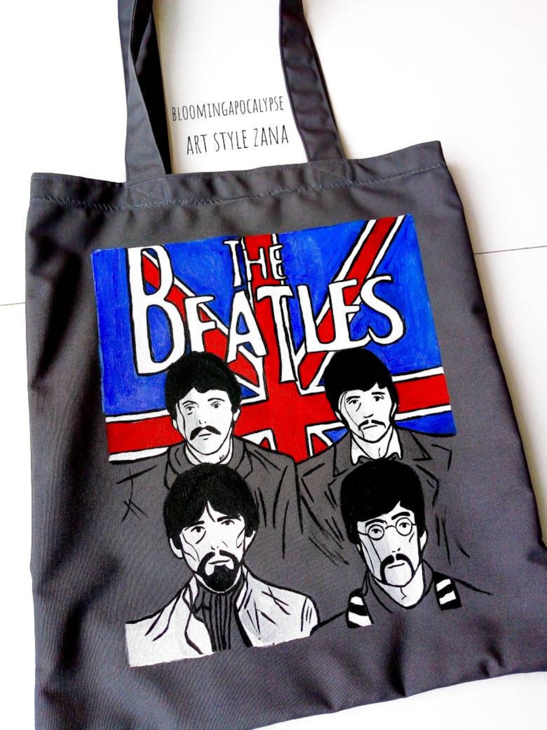 Tote Bag ,the Beatles, Handpainted Eco Friendly Bag, Gray Handbag - Etsy