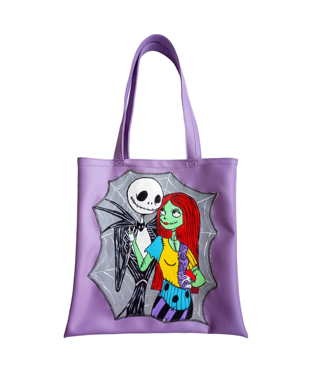 Cartoon Characters Tote Bag, Handmade, Vegan Leather, Purple Tote Bag ...