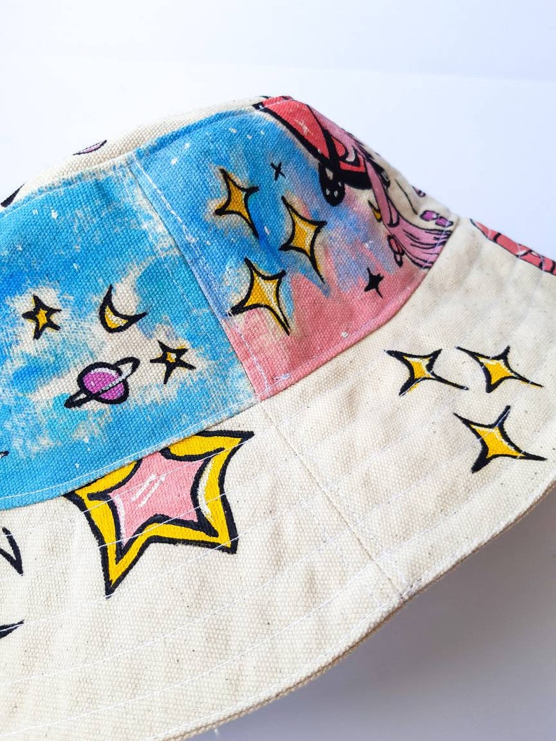 Space Girl Bucket Hat White Bucket Hat Handmade Handpainted - Etsy