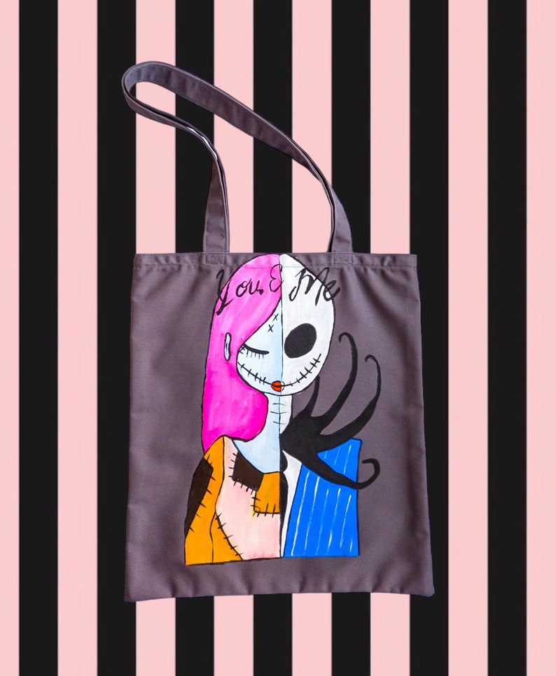 Cartoon Characters, Animated Tote Bag, Handpainted, Gray Halloween ...