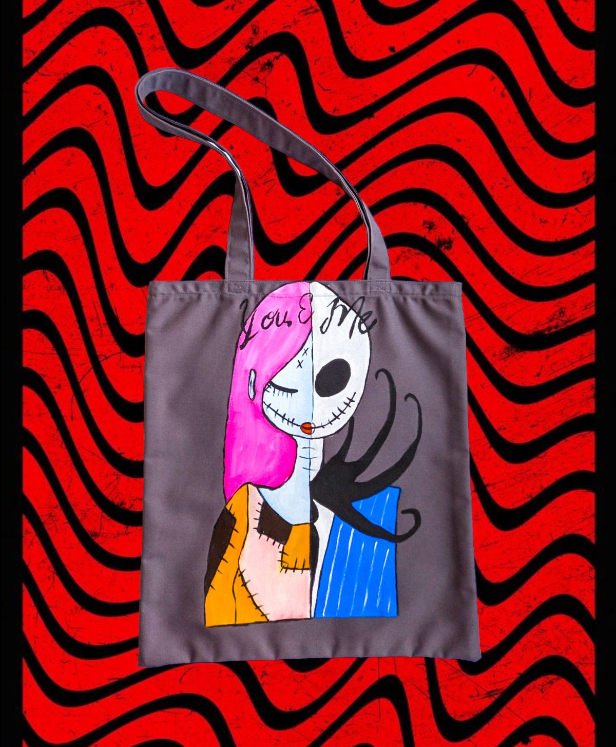 Cartoon Characters, Animated Tote Bag, Handpainted, Gray Halloween ...