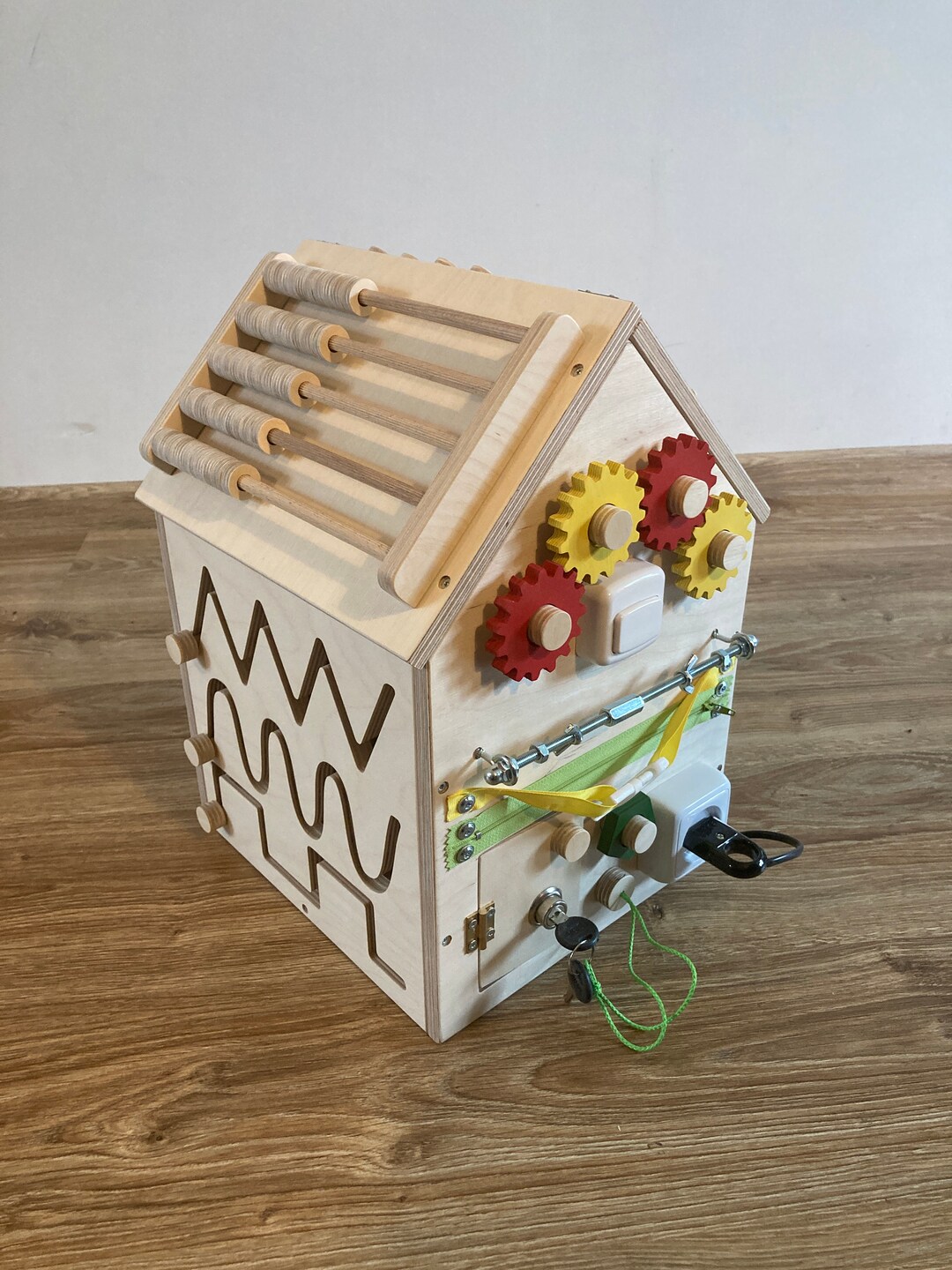 Handmade Abacus Roof Busy Board – Montessori Toddler Toy With LED Light ...