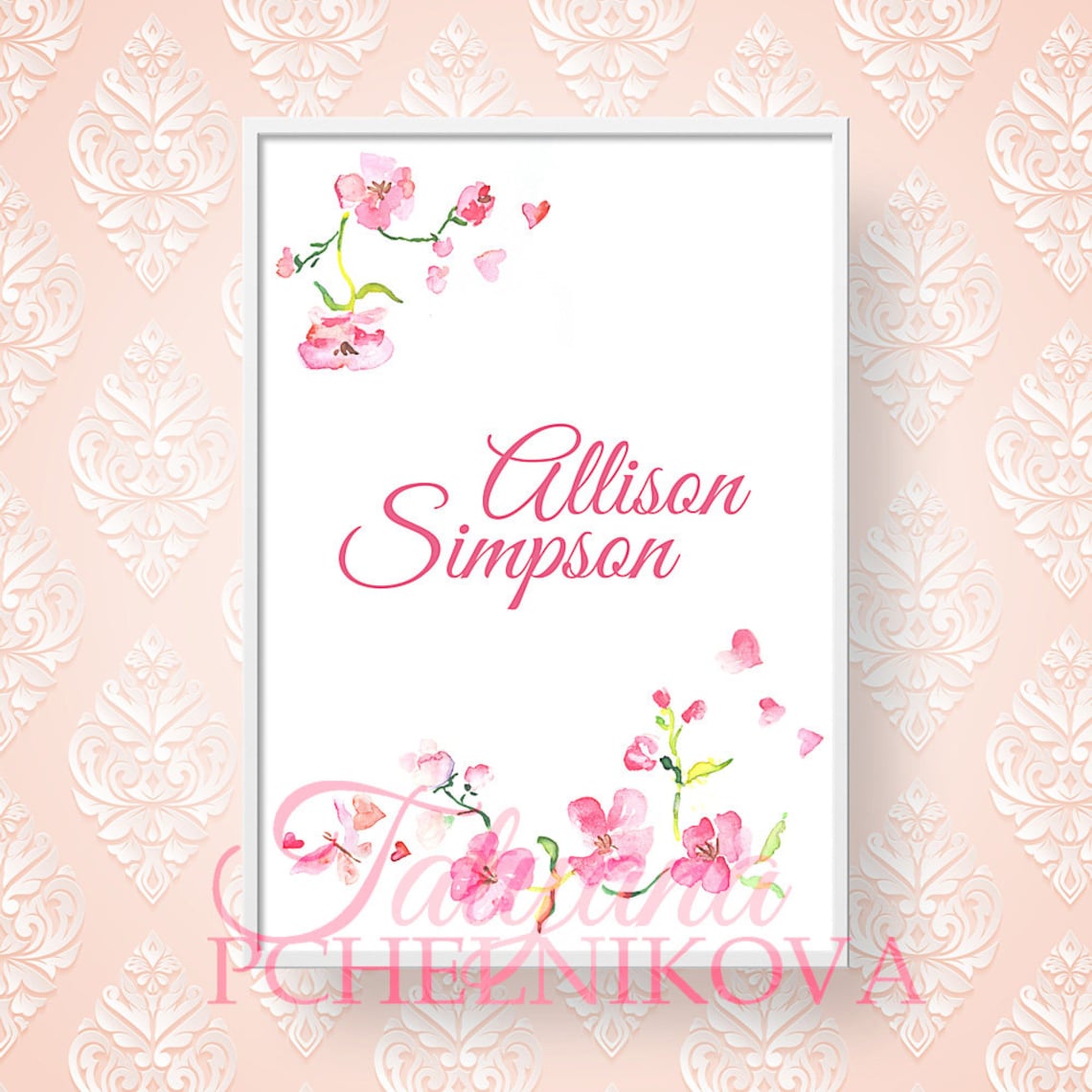Custom Name Art Print Watercolor Flower Frame Wall Art Floral - Etsy