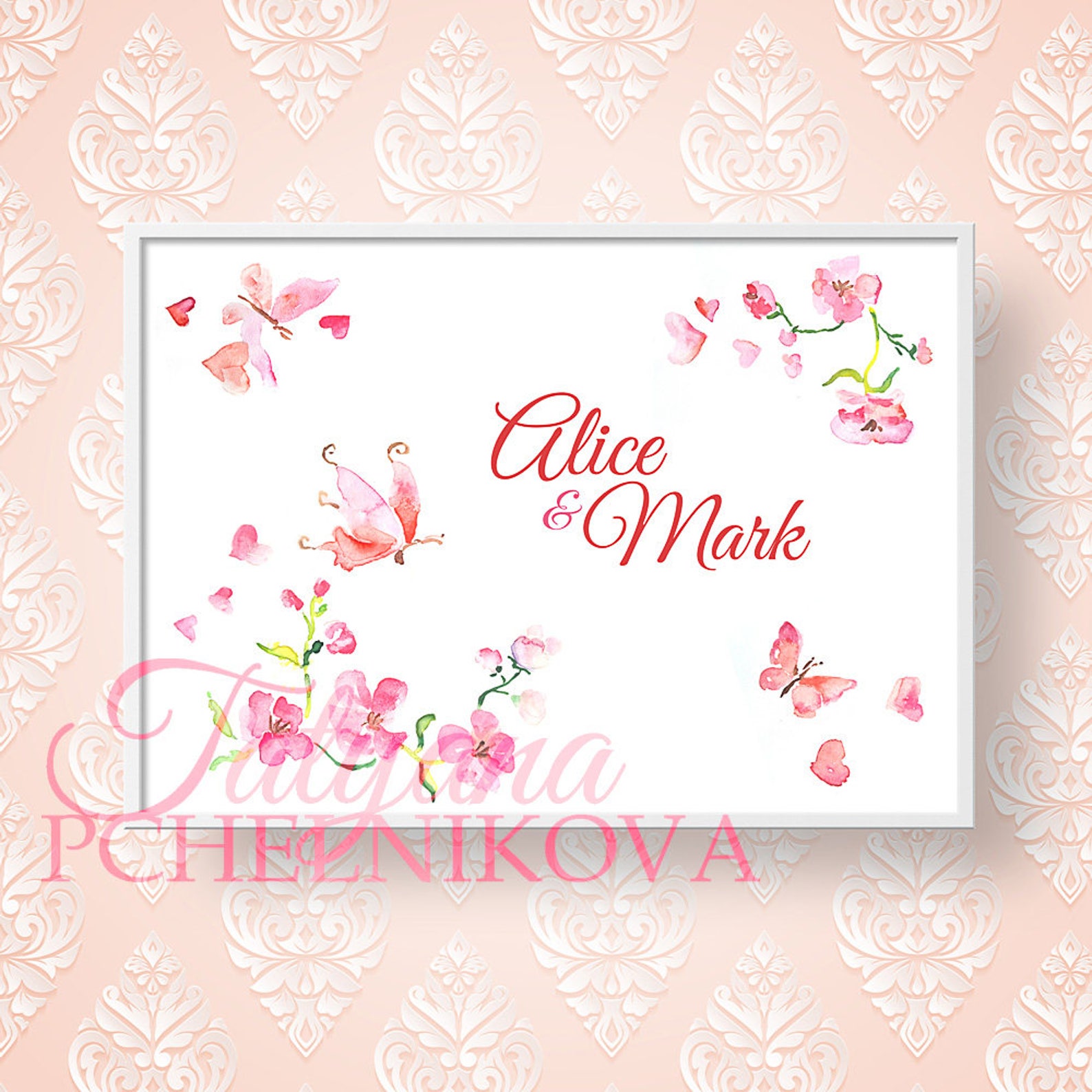 Custom Name Art Print Watercolor Flower Frame Wall Art Floral - Etsy