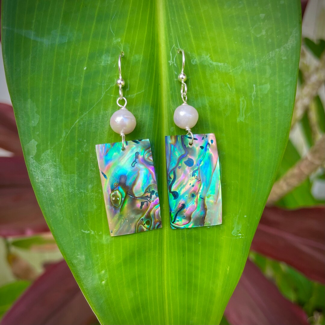 Abalone Shell Earrings. Sterling Silver. Freshwater Pearl. - Etsy