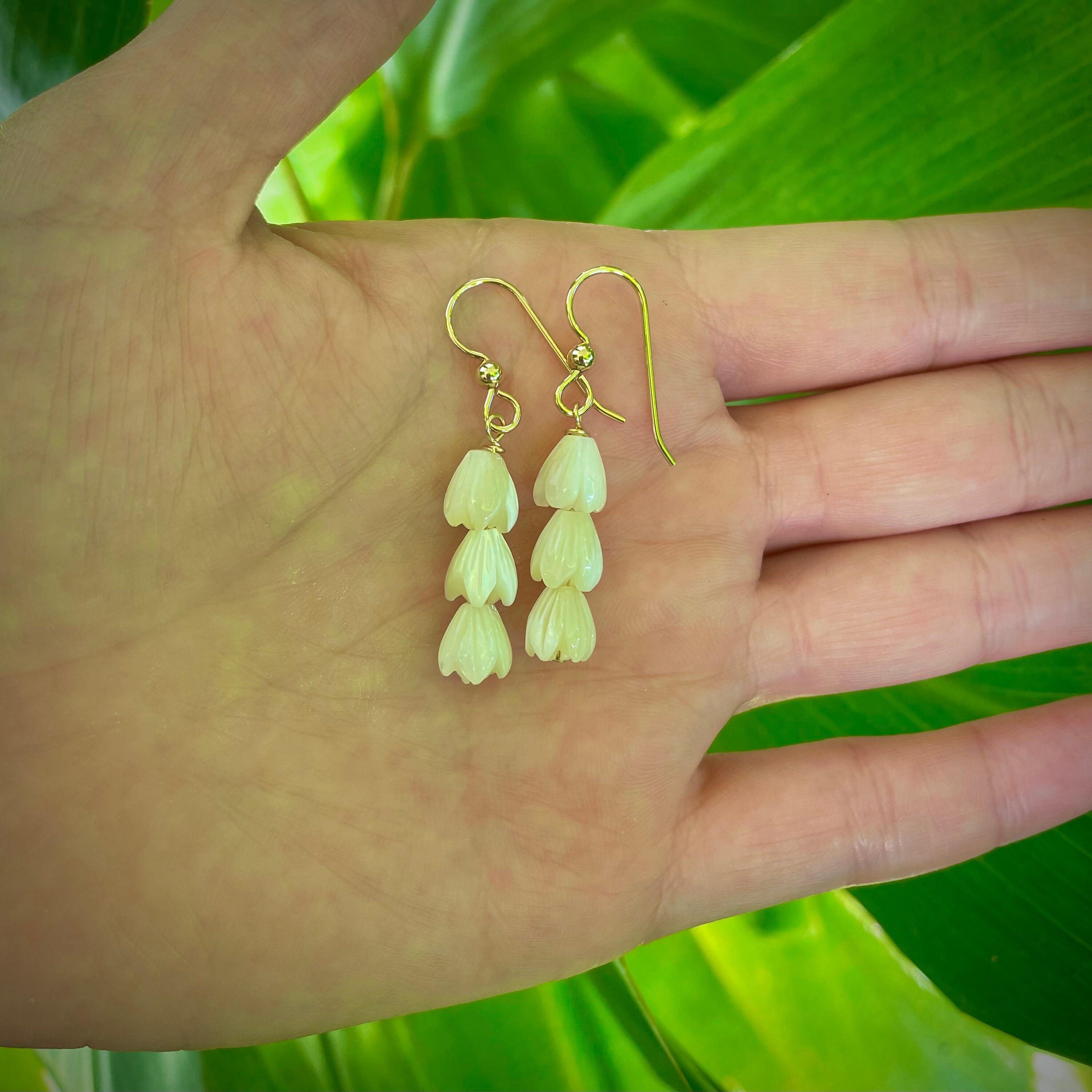 Triple Pikake Earrings. Mother of Pearl. Gold Filled - Etsy