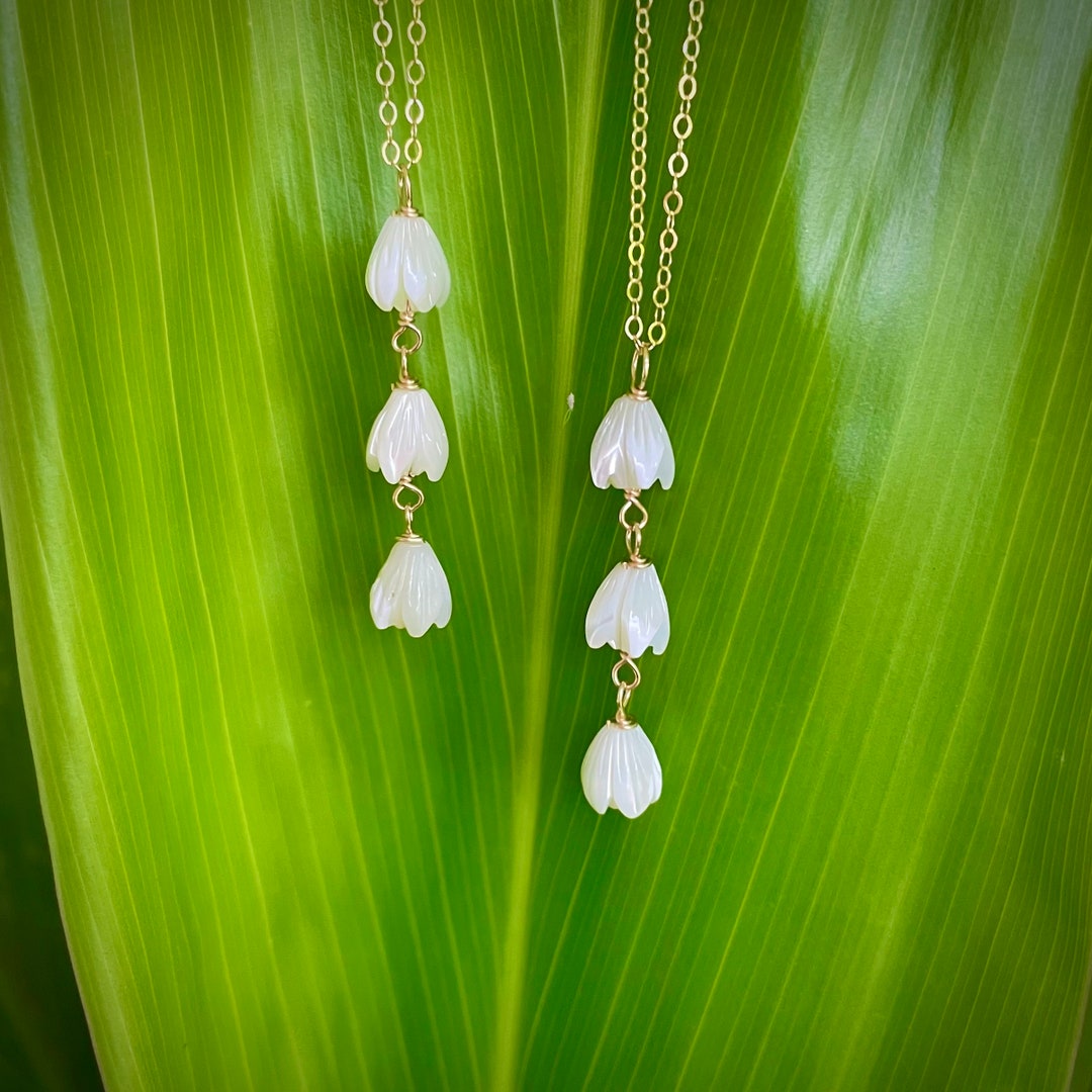 Triple Dangle Pikake Necklace. Mother of Pearl. Gold Filled - Etsy