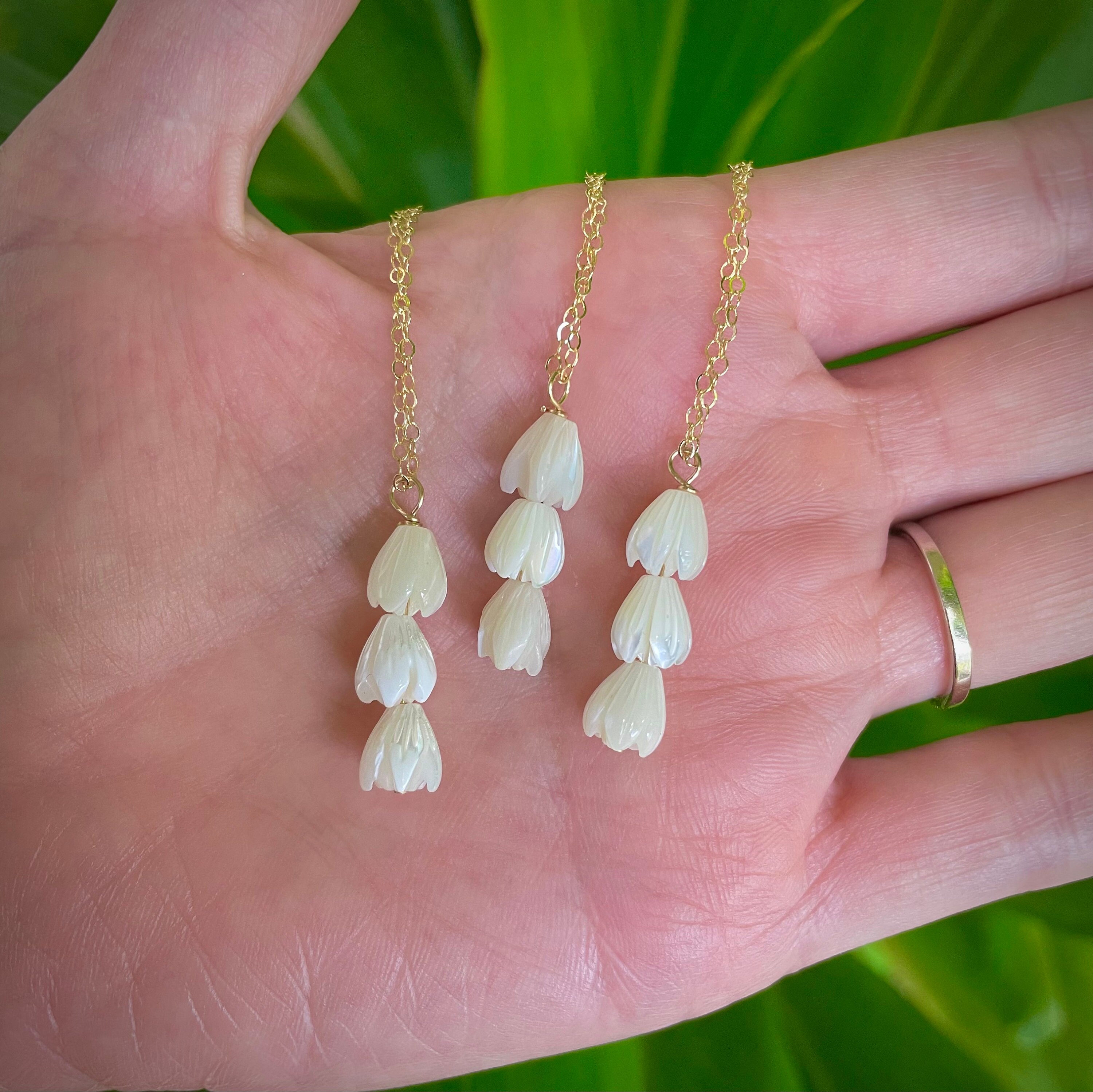 Triple Pikake Necklace. Mother of Pearl. Gold Filled - Etsy