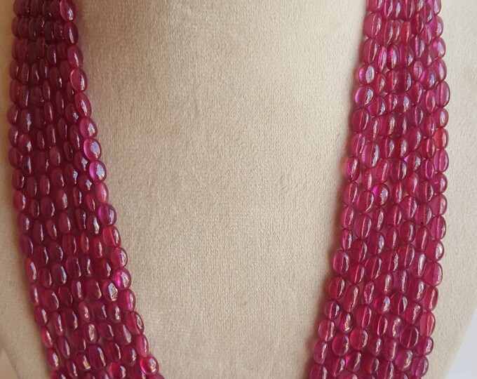 Precious Ruby Necklace ~~~ 18-22 Inches ~~~ Oval Shape Beads ~~ 5-7 MM ...