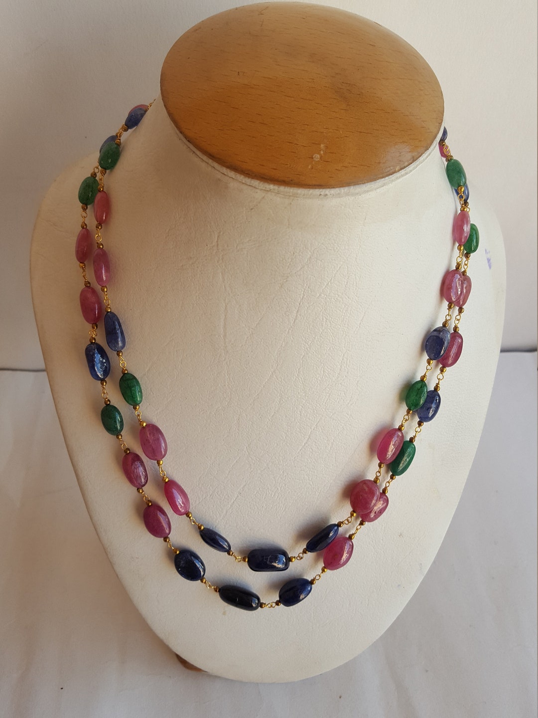 Genuine Precious Necklace ~~~ Ruby |blue Sapphire |beryl Emerald ~~ 18 ...