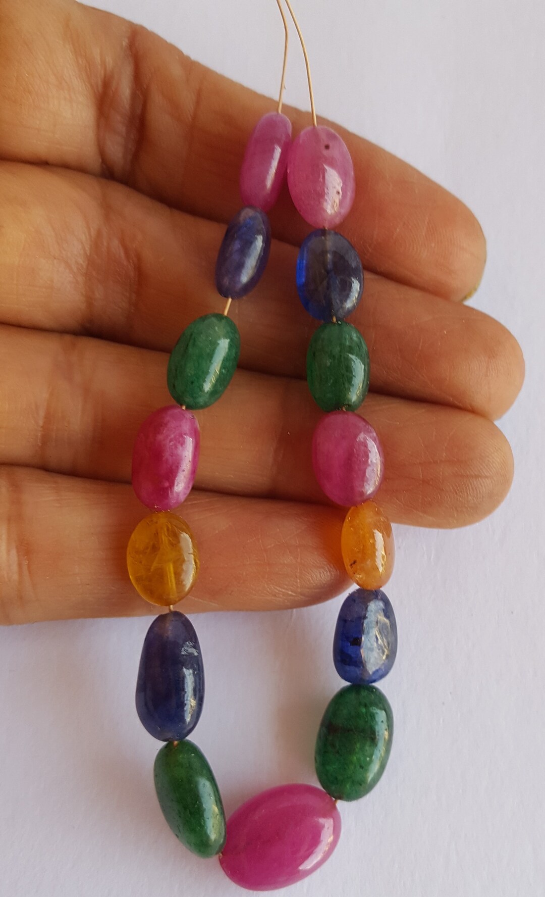 15 Beads ~~~ Multi Stones ~~ Smooth Oval Beads ~~~ 7-9 MM ~~~ 62 Carat ...