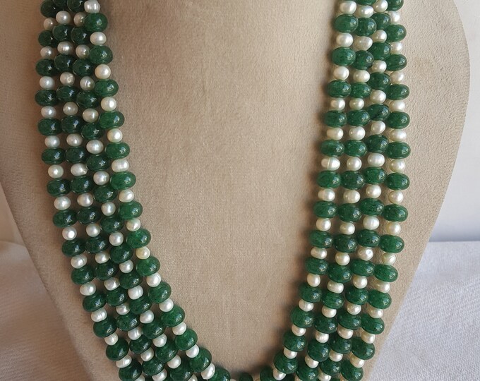 Beryl Emerald & Fresh Water Pearls Necklace ~~~ Smooth Rondelle~~~ 18 ...