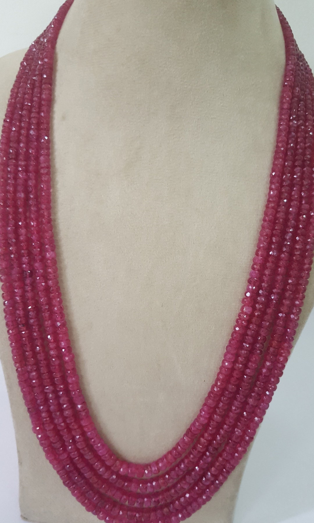 Newly Listed---5 Strands--precious Ruby Necklace--- Natural Faceted ...