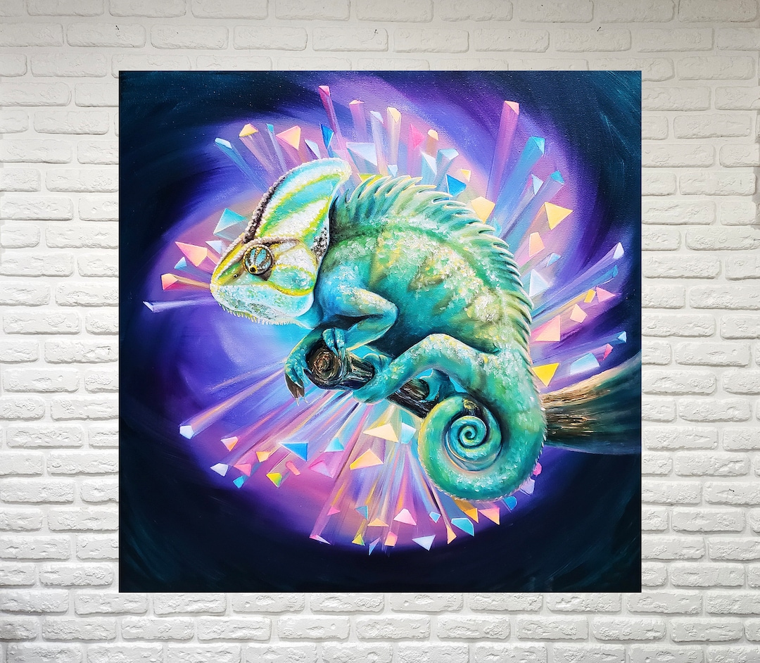 Large Chamelion Painting Chameleon Wall Art Lizard Art Painting Reptile ...