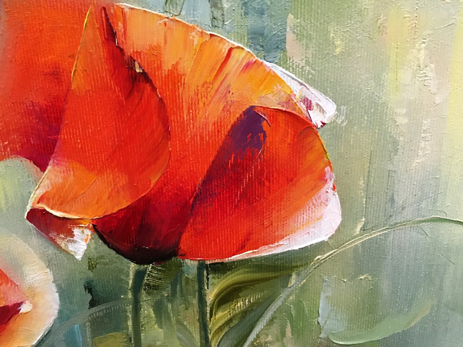 Red Poppy Painting Landscape Original Meadow Painting Poppy - Etsy