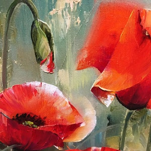 Red Poppy Painting Landscape Original, Meadow Painting, Poppy Flower ...