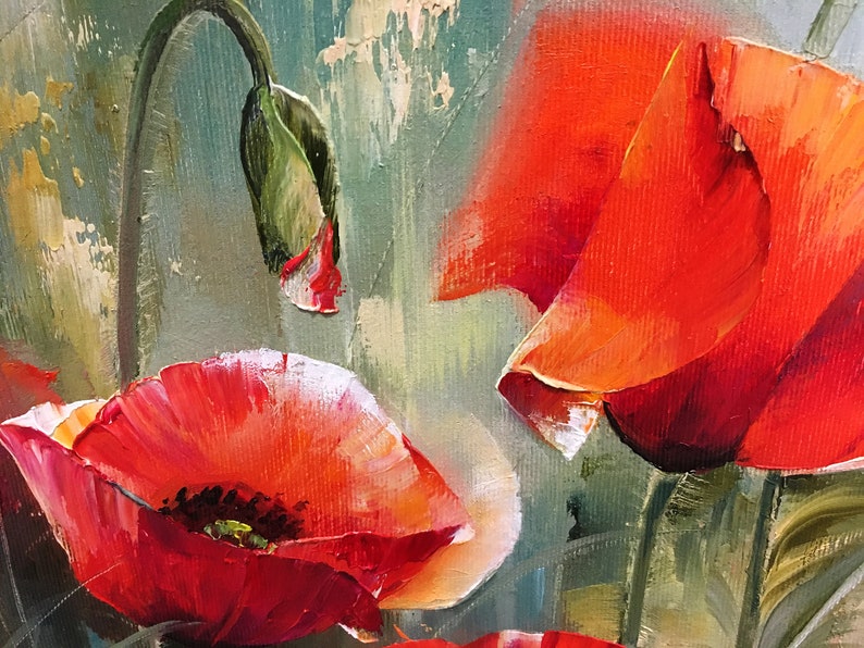 Red Poppy Painting Landscape Original Meadow Painting Poppy - Etsy