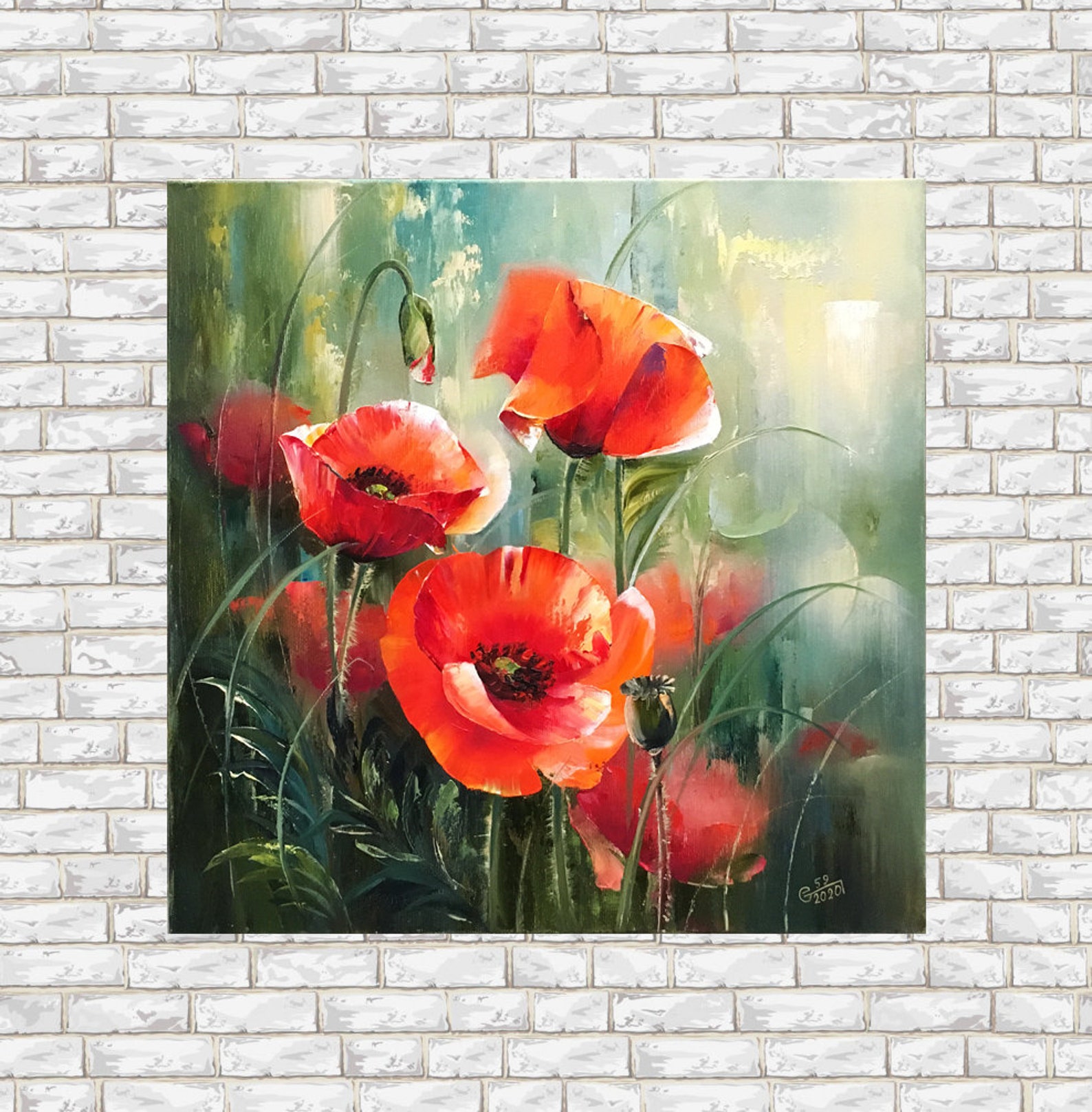 Red Poppy Painting Landscape Original Meadow Painting Poppy - Etsy