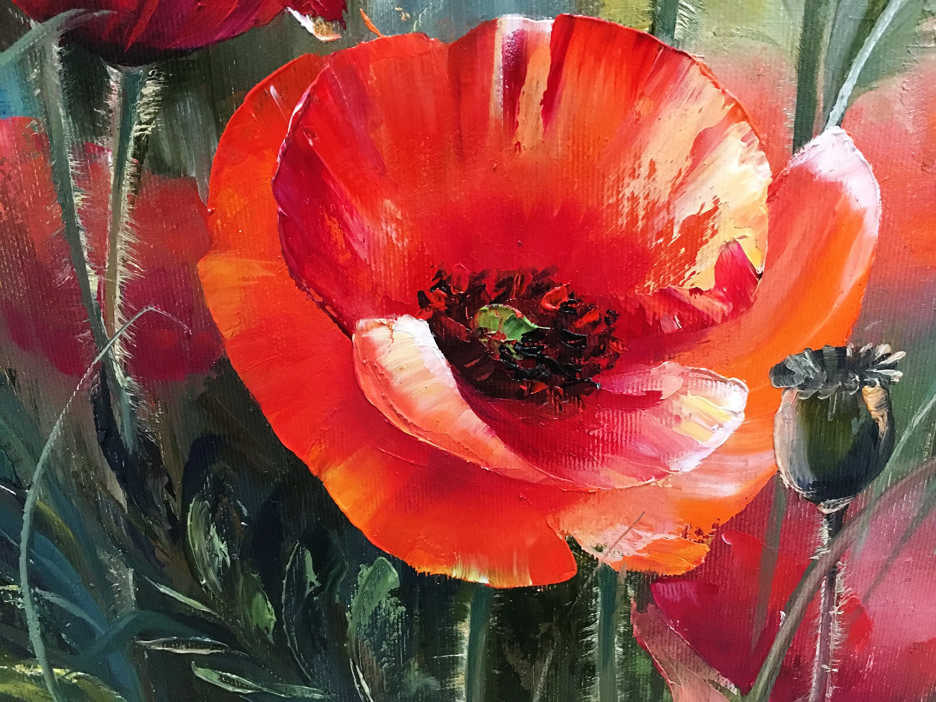 Red Poppy Painting Landscape Original Meadow Painting Poppy - Etsy